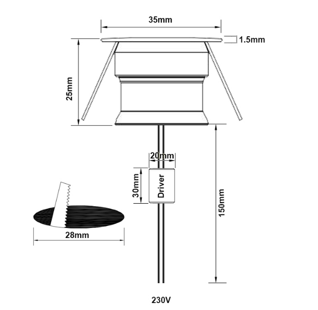 Mini LED spot inbouw 4W 30mm zaagmaat grijs - Ledspot-planet
