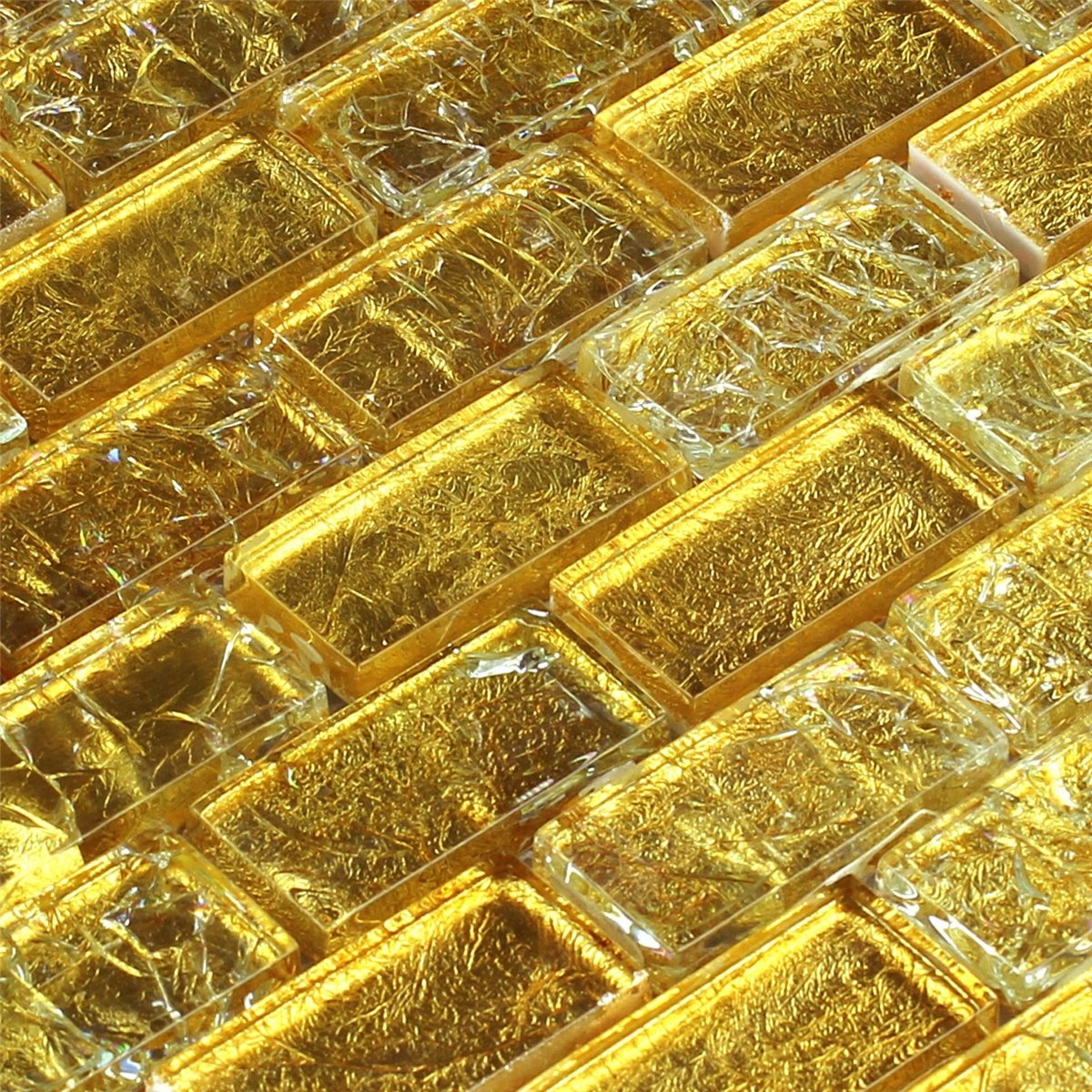 Alexandra Gold Frosted Glass Brick Mosaic Tile 30x30cm - Luxury Tiles