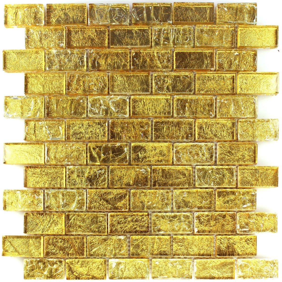 Alexandra Gold Frosted Glass Brick Mosaic Tile 30x30cm - Luxury Tiles