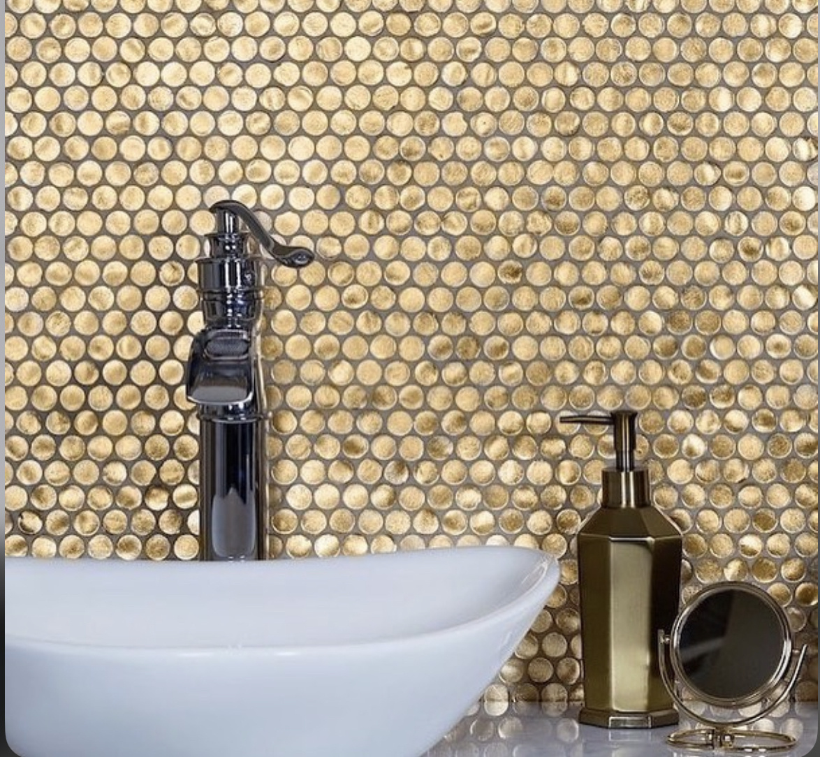 Luxor Gold Metal Penny Mosaic Tile 300x300mm - Luxury Tiles
