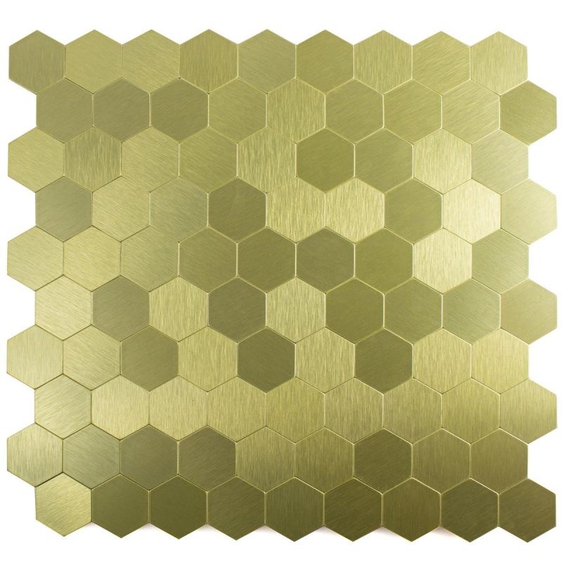 Self adhesive Gold Steel Hexagon Mosaic Tile 32x32 cm - Luxury Tiles