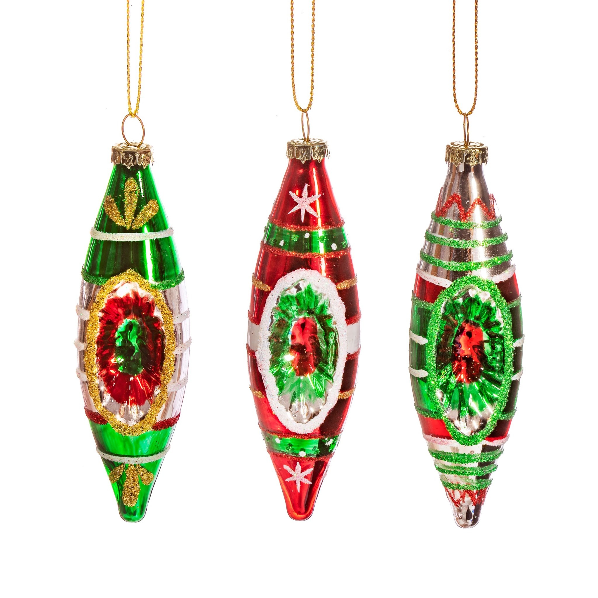 Long indented bauble - set van 3 - Umber & Smoke