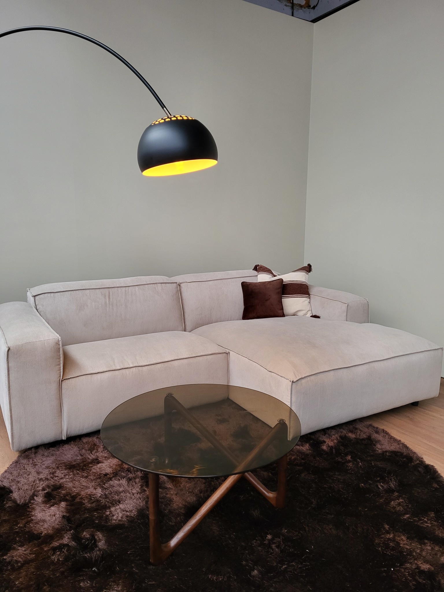 Zetel Lima - Opstelling: 1,5 zit arm L + Divan R - Stof Cord beige ...
