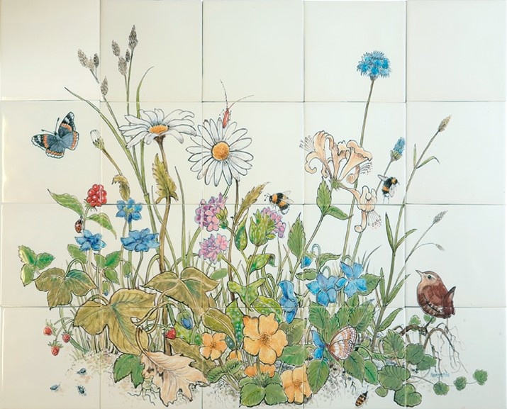 Frisiantiles Tile panel wild flowers with insects - Frisian Tiles