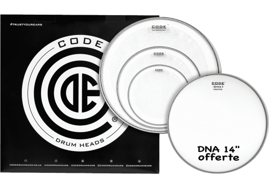 CODE CODE DRUMHEADS - PCO TPGENCLRR 10", 12", 14" clear + 14" DNA coated, Generator Rock Pack ...