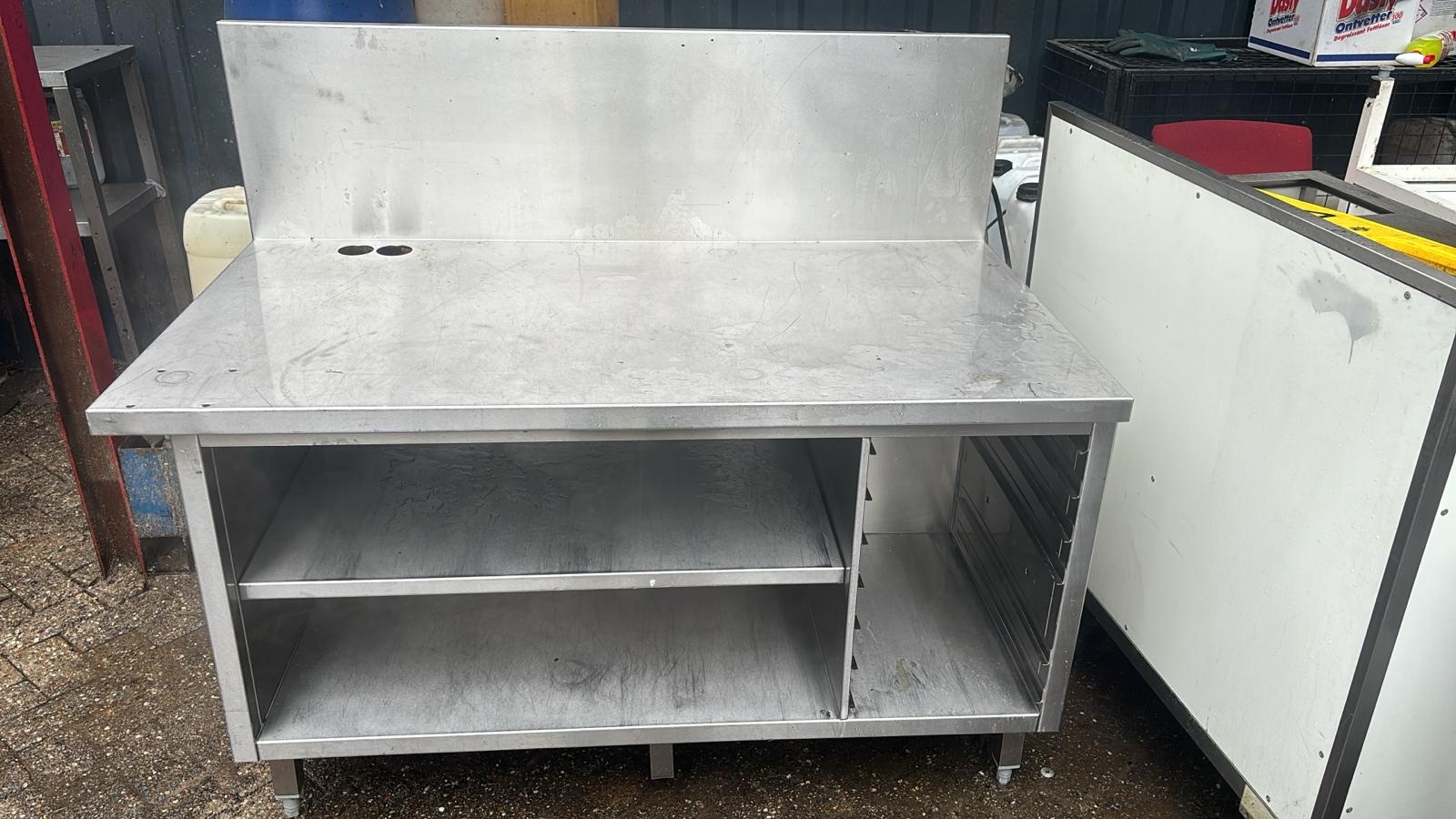 RVS werktafel 145 x 80 x83 met schappen - Horeca Professional Center BV