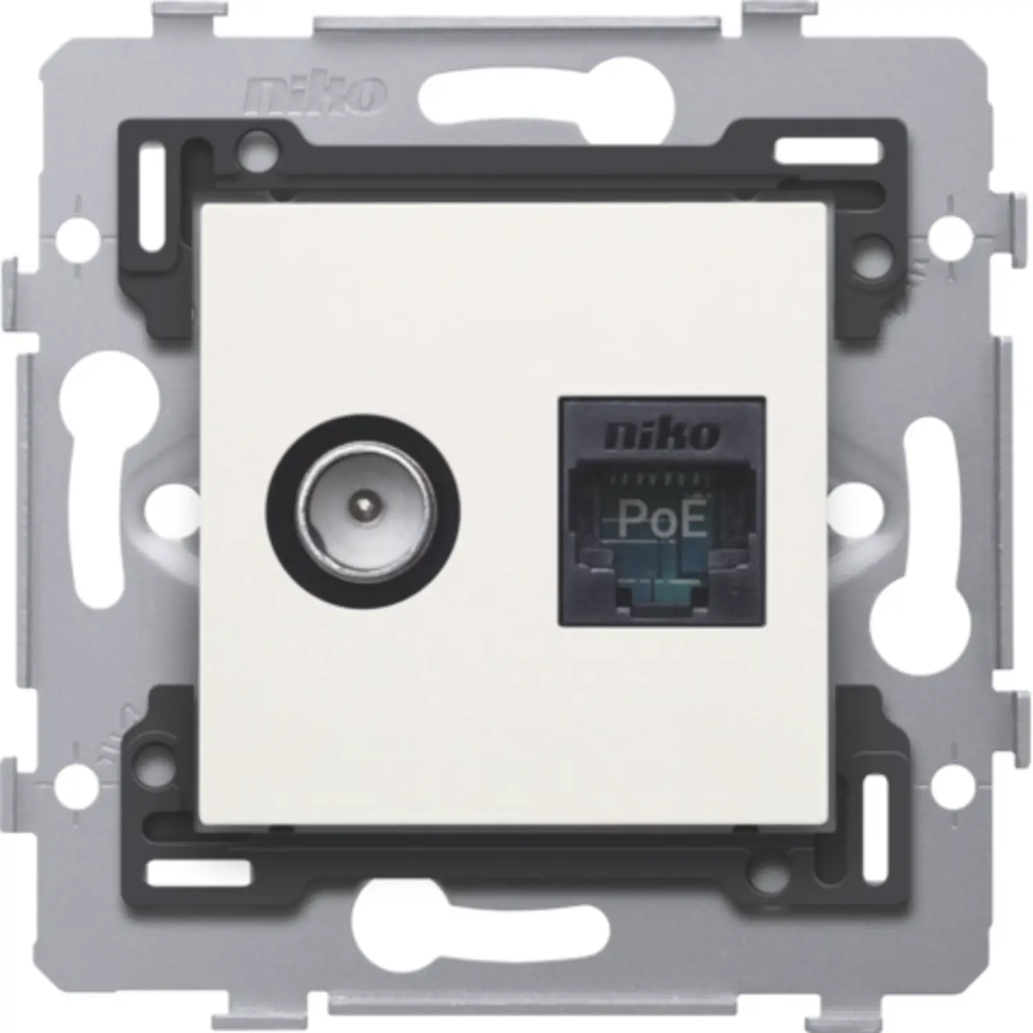 Niko smart TV contactdoos COAX en UTP CAT6 PoE-geschikt white ...