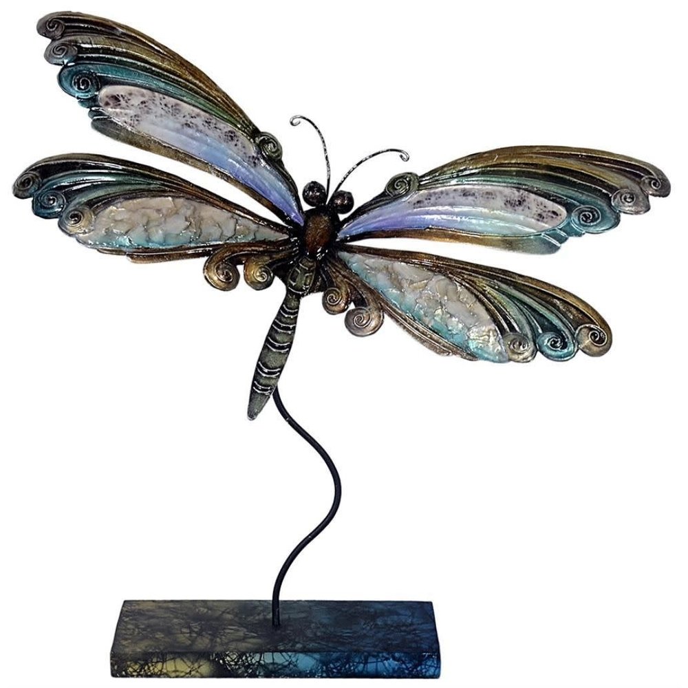 Dragonfly metal statue on stand | Blue and Brown | Handmade - Eliassen ...