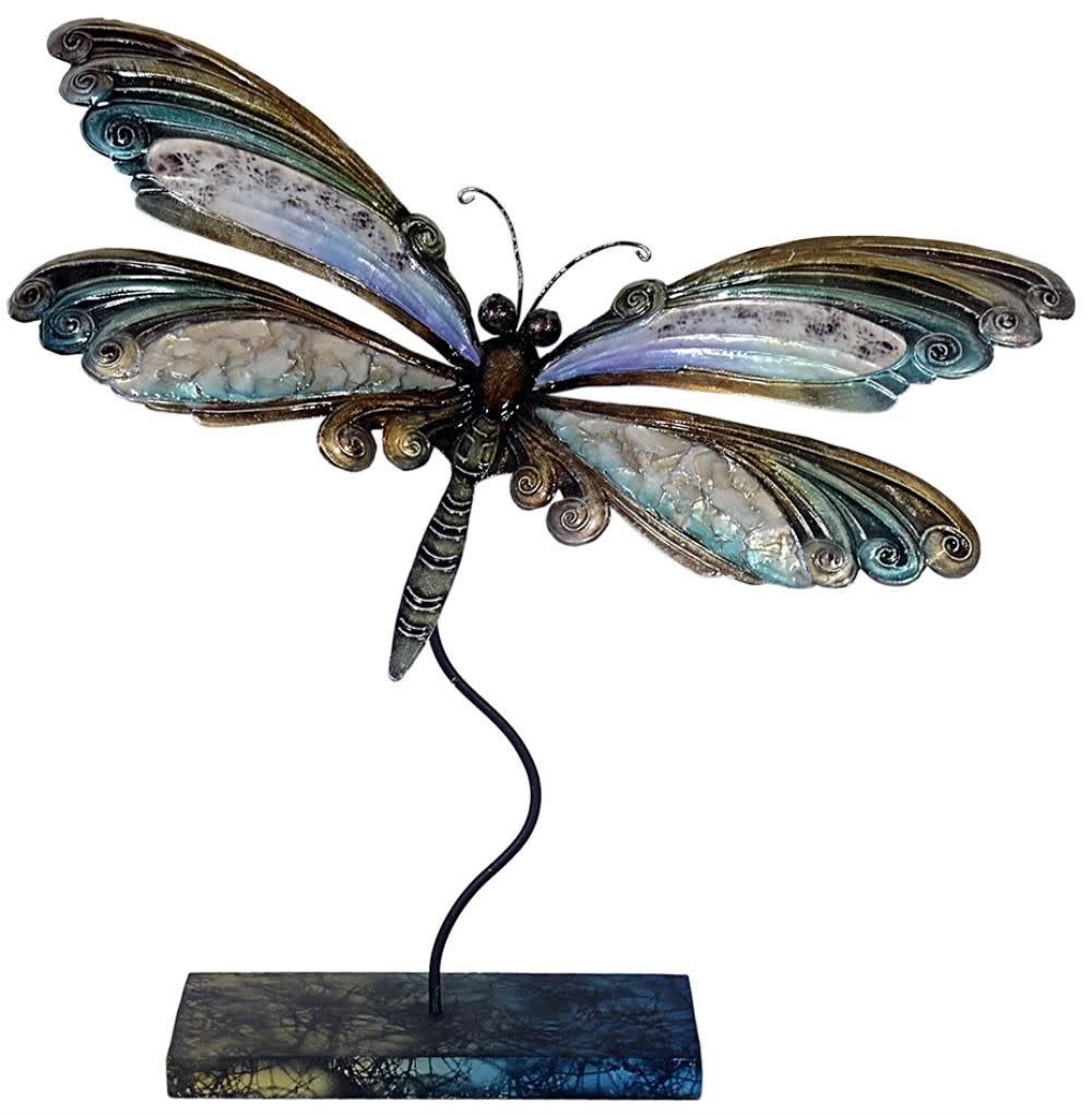 Dragonfly metal statue on stand | Blue and Brown | Handmade - Eliassen ...