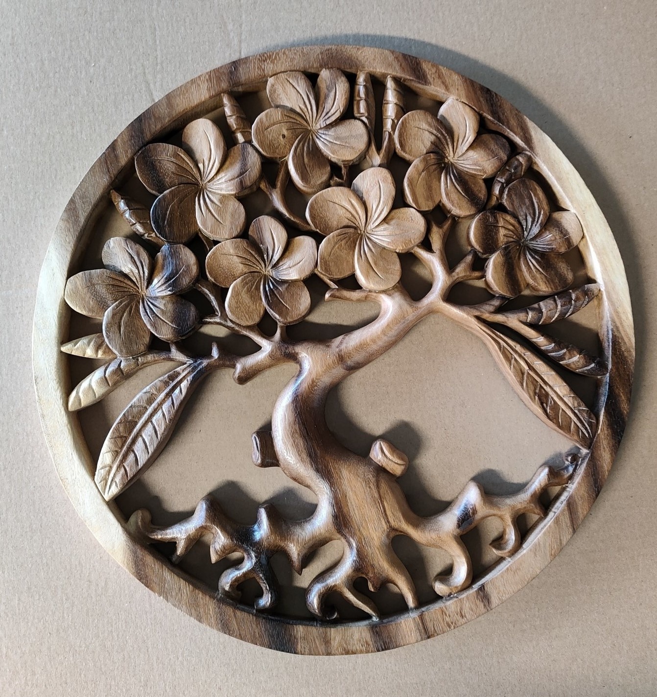 Wall panel wood round Tree of Life with flowers 40cm - Eliassen Home ...