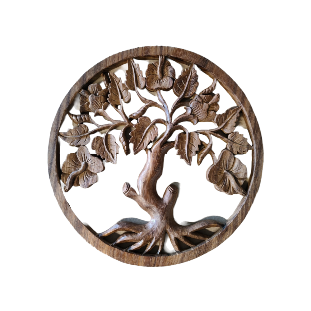 Wandpaneel rond hout Levensboom blad en bloem 40cm - Eliassen Home ...