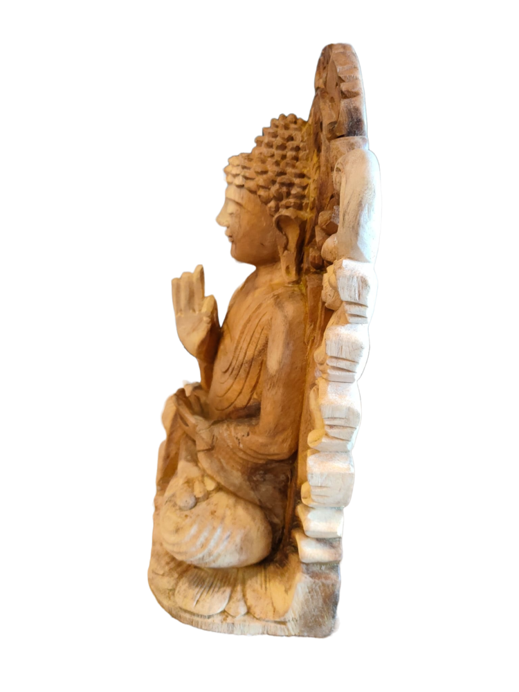Beeld Boeddha hout rijk gedecoreerd 30cm - Eliassen Home & Garden Pleasure