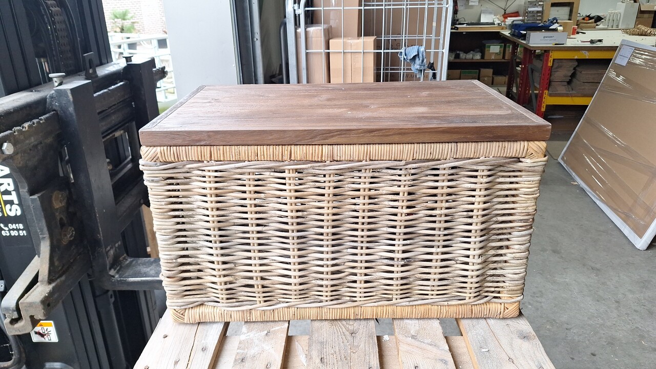 Storage basket rectangular rattan with wooden lid 76cm - Eliassen Home ...