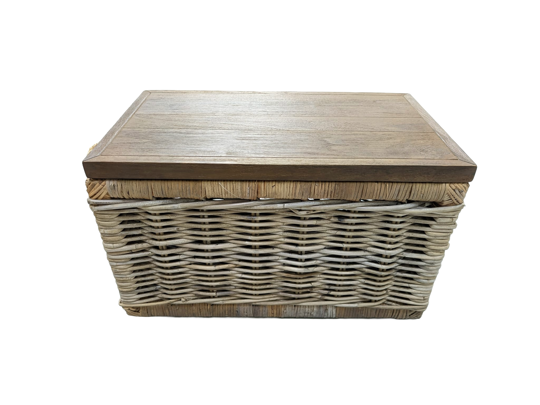 Storage basket rectangular rattan with wooden lid 61cm - Eliassen Home ...