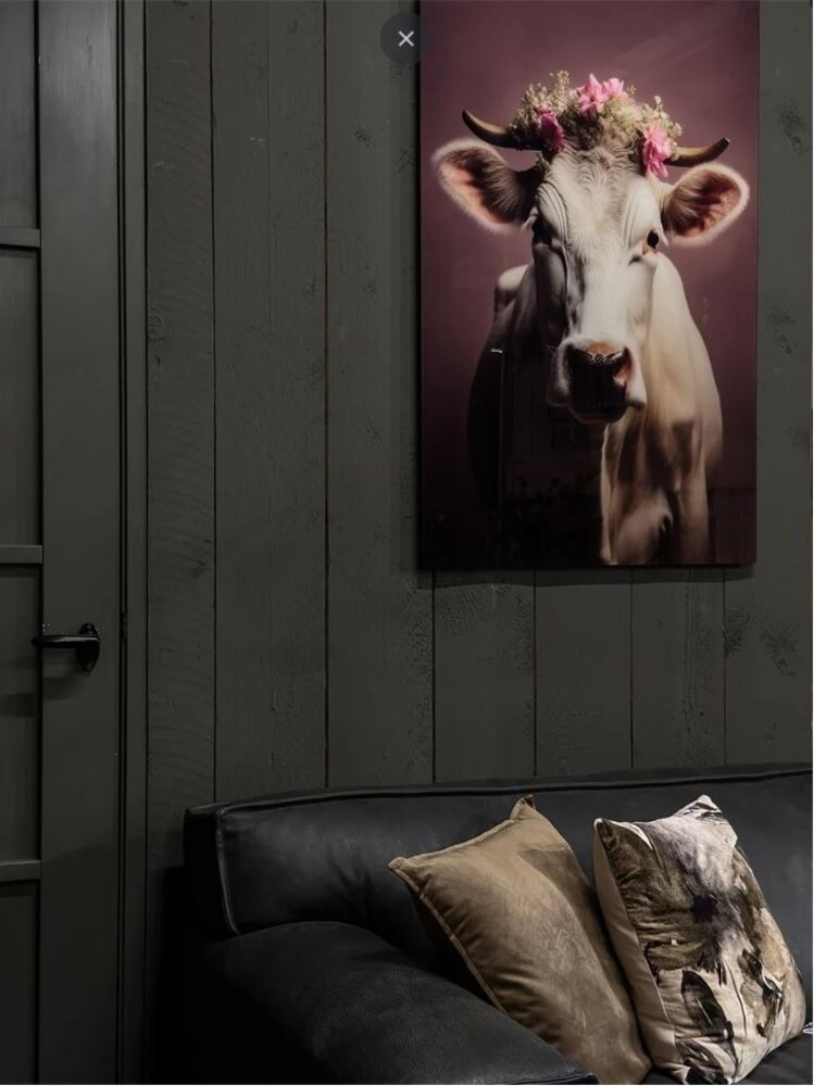 Glasgemälde Kuh mit Blumenkranz rosa 70x110cm. - Eliassen.nl - Eliassen ...