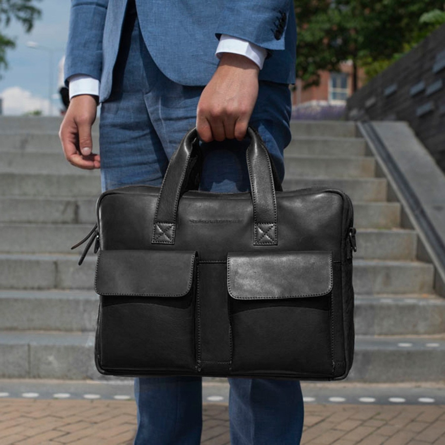 Geanta de laptop din piele naturala neagra, The Chesterfield Brand ...