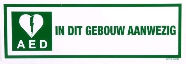 AED in dit gebouw aanwezig sticker kopen? | Bestel direct! - Arbowinkel.nl