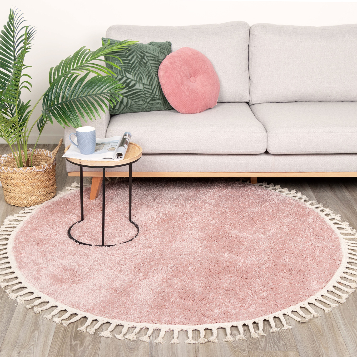 Teppich Hochflor Rund - Lofty Fringe Rosa - Volero