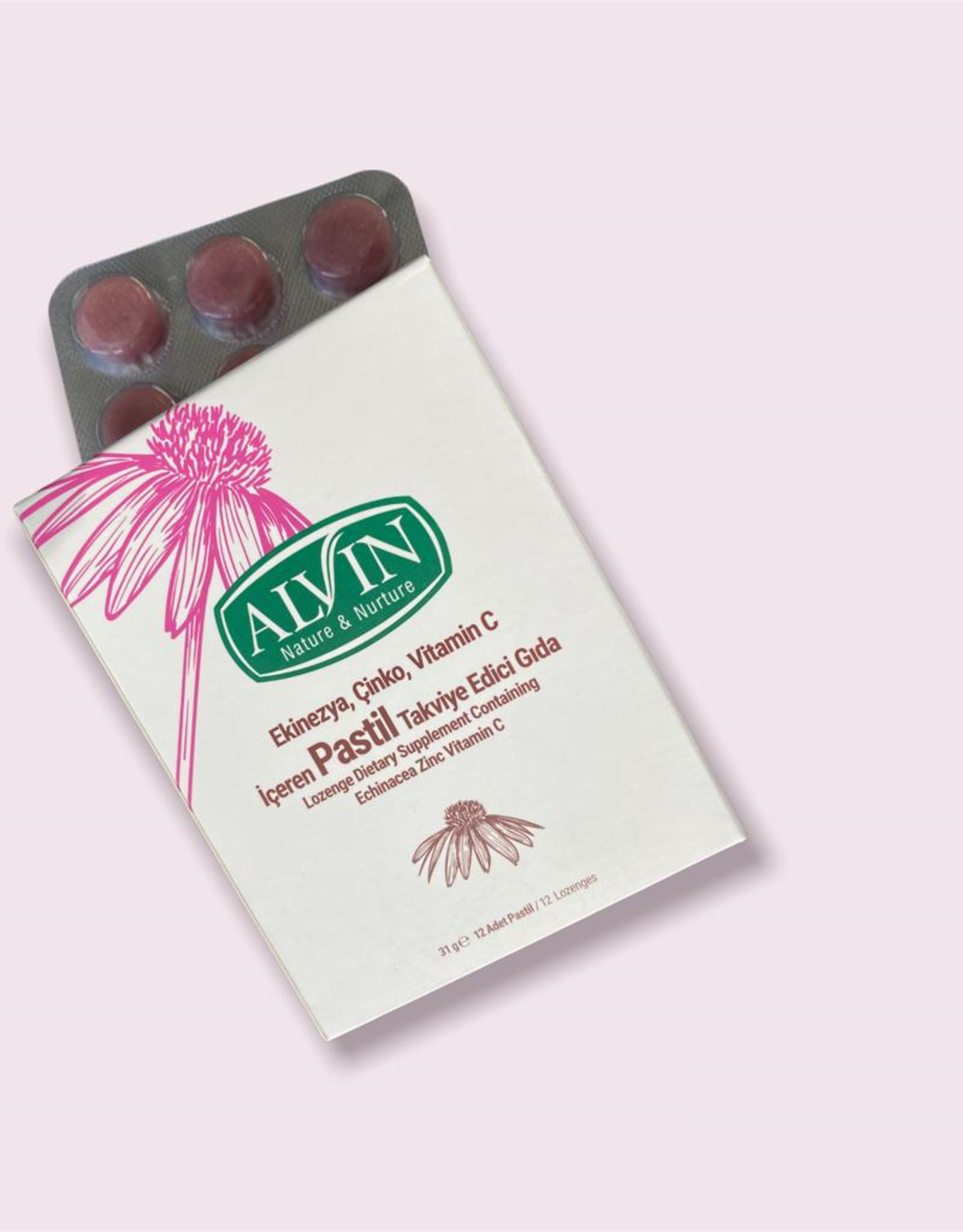 Alvin Pastilles Echinacea Zink Vitamine C met kersensmaak 12 Stuks ...
