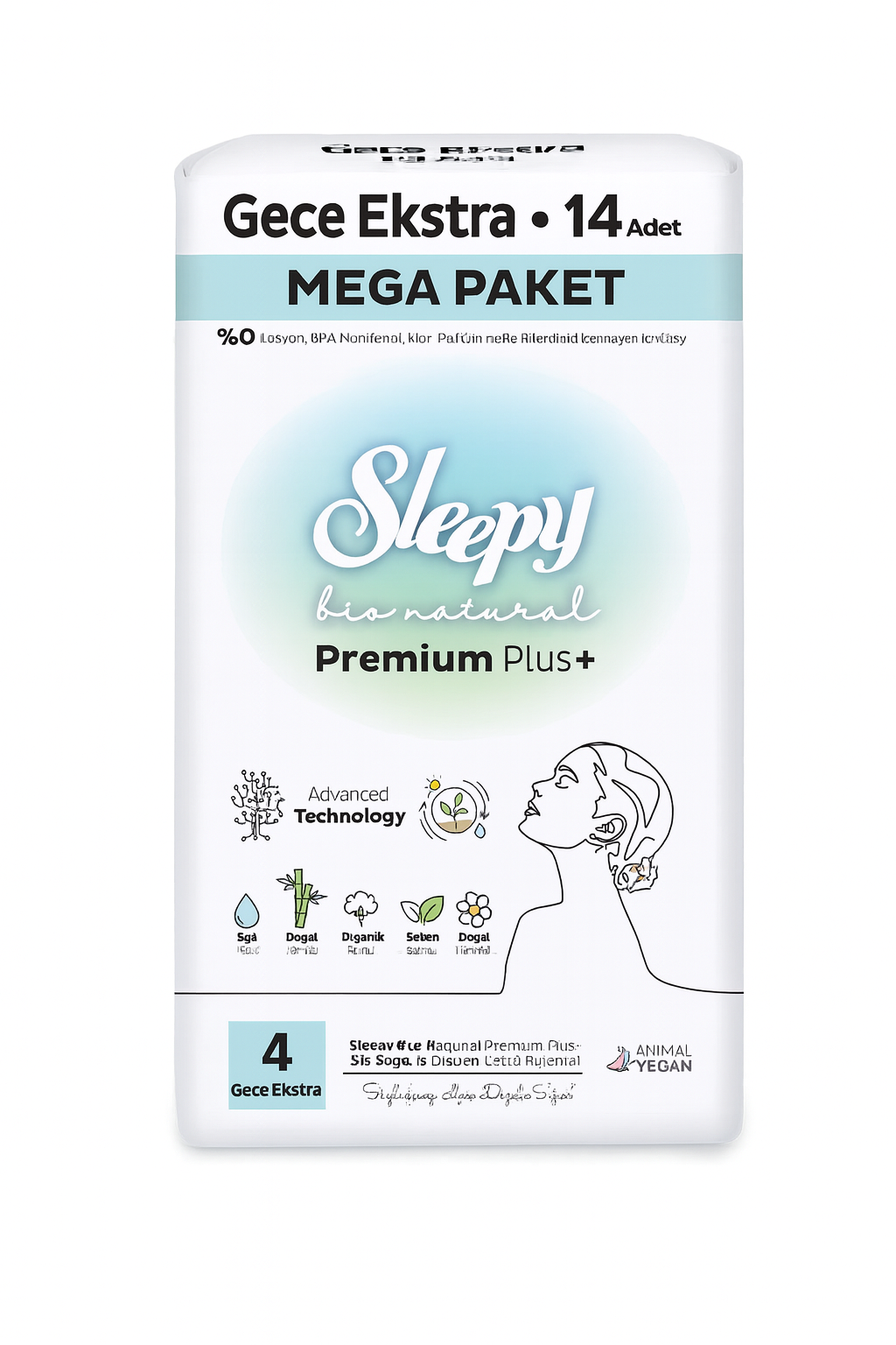 Bio Natural Premium Plus+ (Size 4) Mega Night Extra Sanitary Pads 14 ...