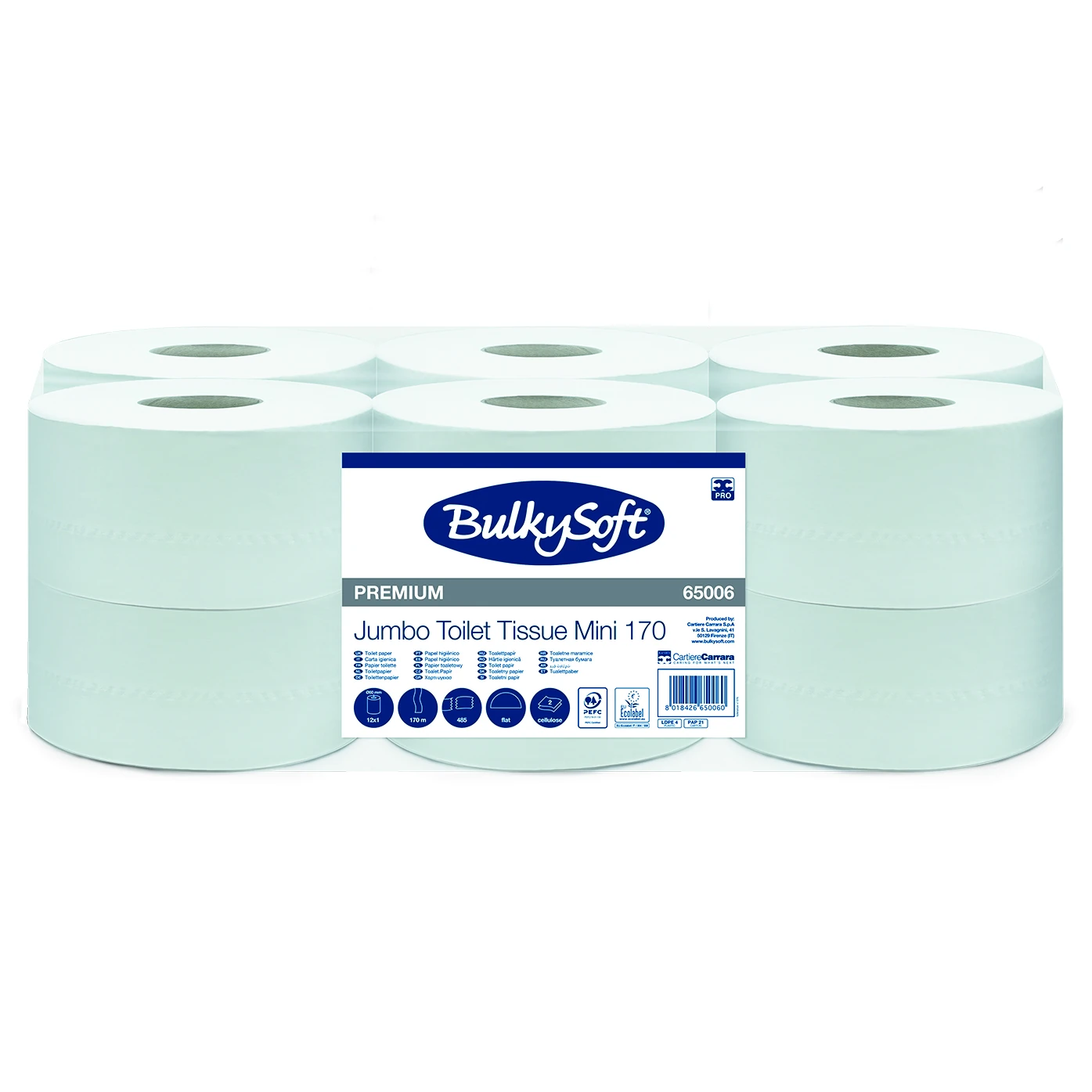 BulkySoft® Jumborollen (Mini) | Cellulose (2-Laags) | Blauw | 170m/Rol ...