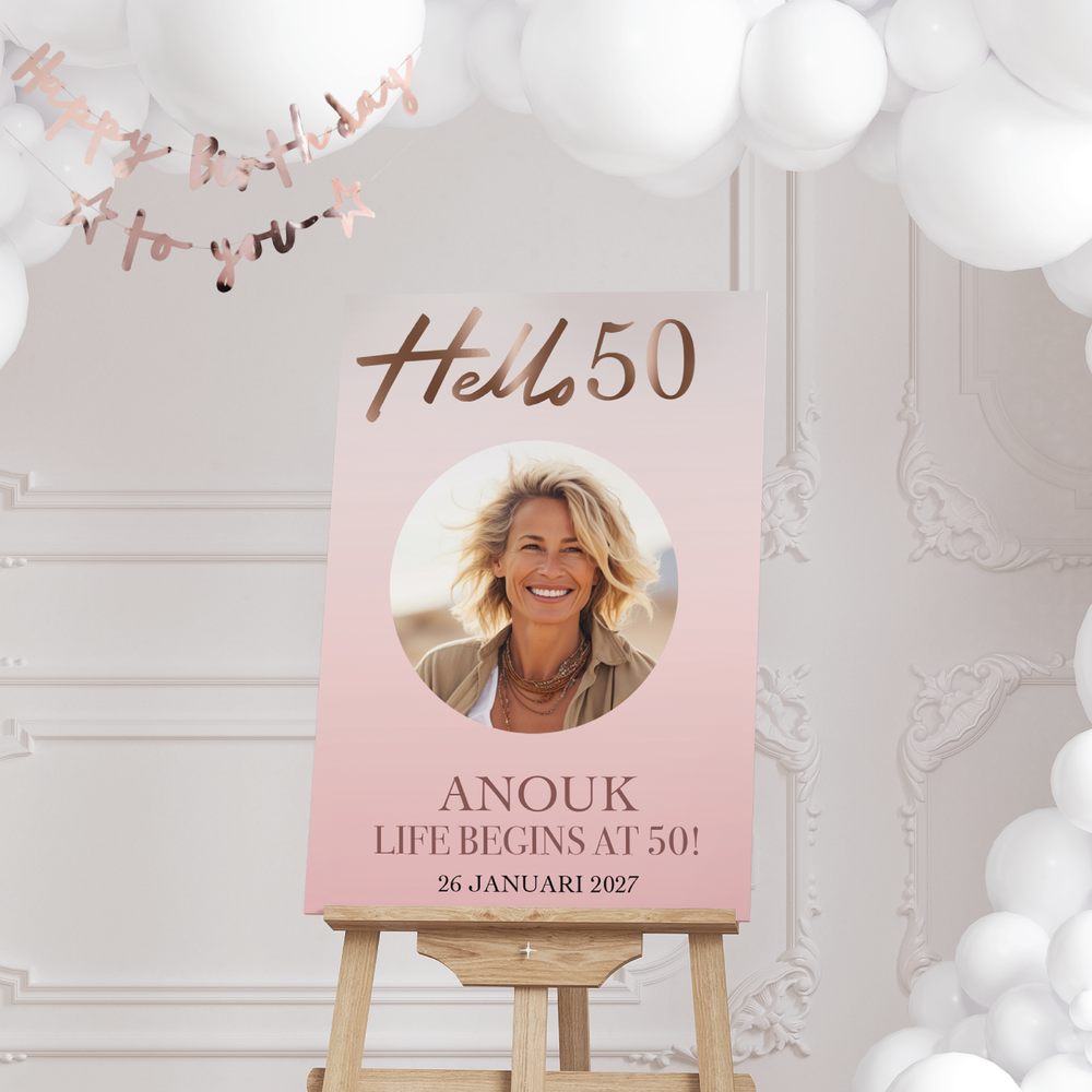 Welkomstbord verjaardag Hello 50 - Jetjes & Jobjes