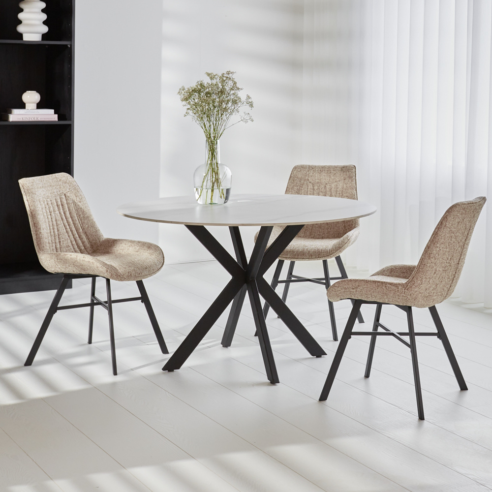 Table À Manger Ronde Yuna Ø110cm look marbre blanc| Livraison gratuite ...