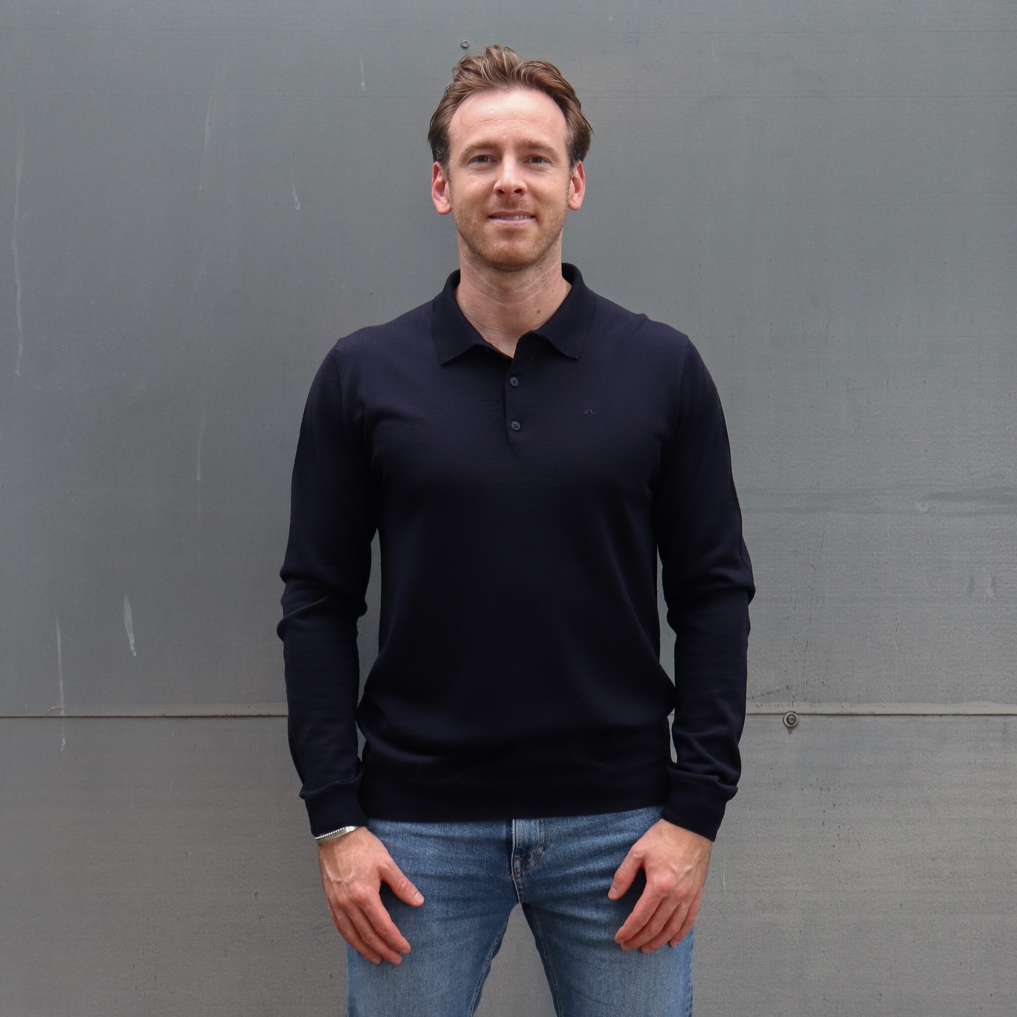 J. Lindeberg Heren Noel Light Merino Polo Navy - John's Sport Shop