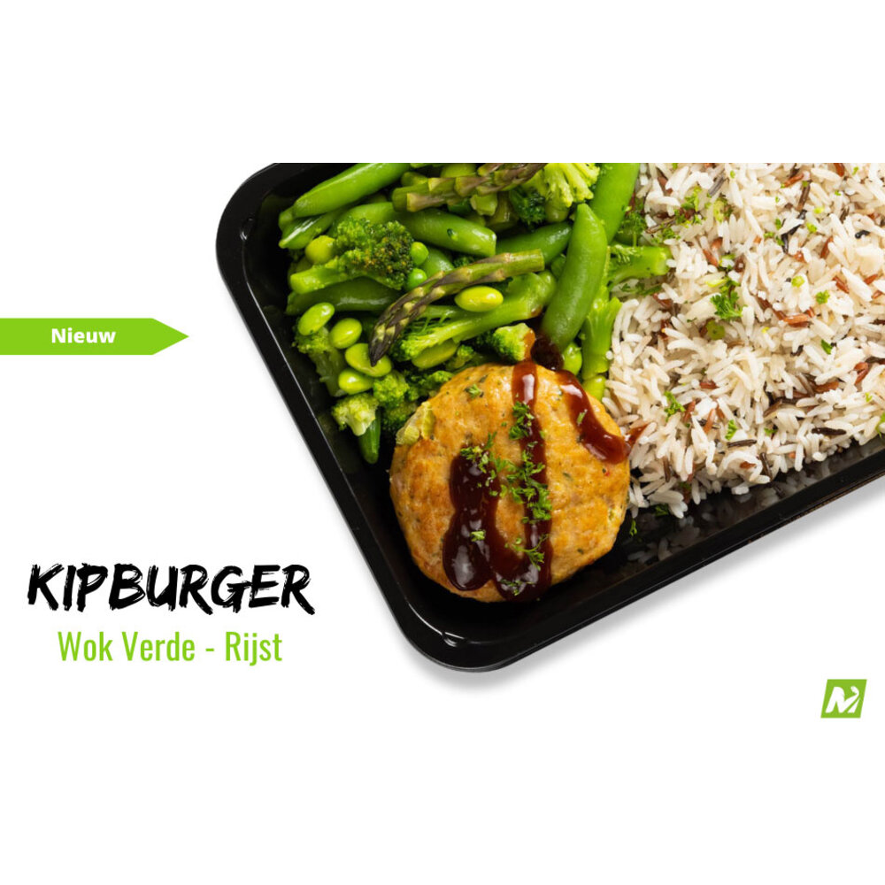 Droge Spiermassa Maaltijd Kipburger - Meergranenrijst - Groene Groente ...