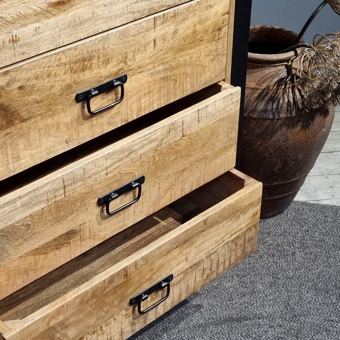 Ladekast Industrial mango met 3 lades - Gratis thuisbezorgd - Houten ...