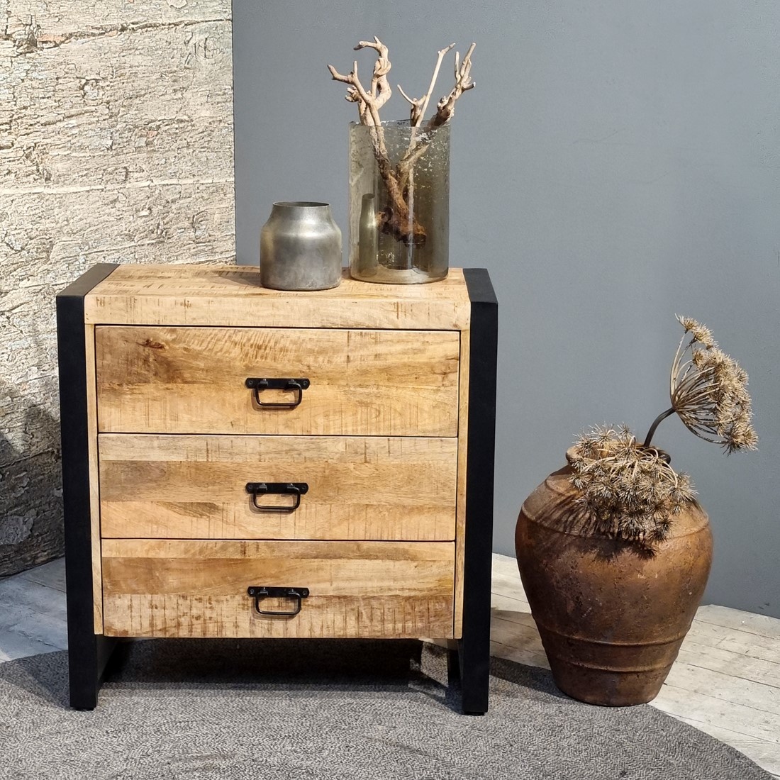 Ladekast Industrial mango met 3 lades - Gratis thuisbezorgd - Houten ...