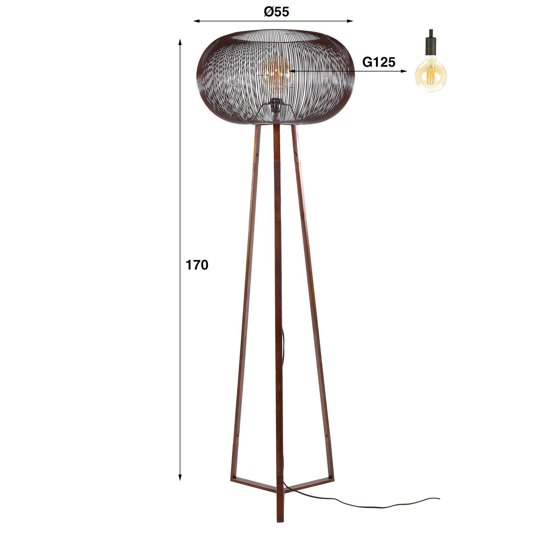 Vloerlamp 3-poot copper twist - Gratis thuisbezorgd - Houten Meubel Outlet