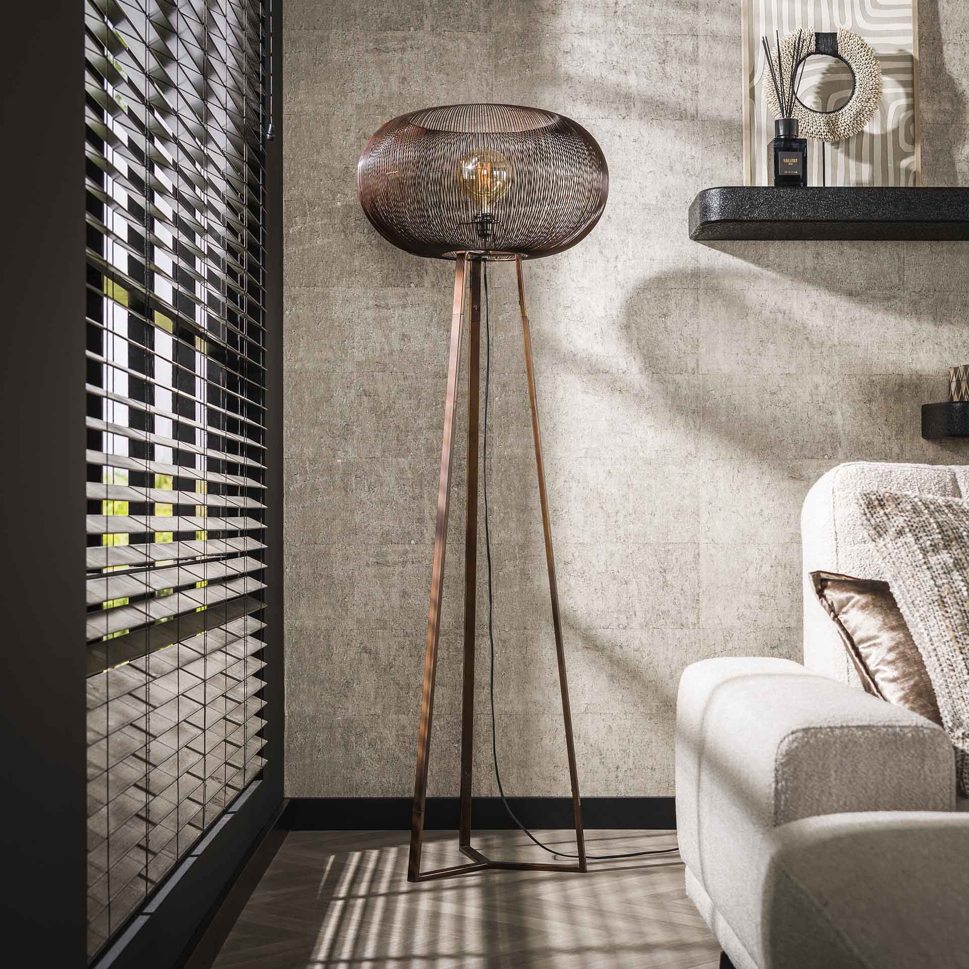 Vloerlamp 3-poot copper twist - Gratis thuisbezorgd - Houten Meubel Outlet