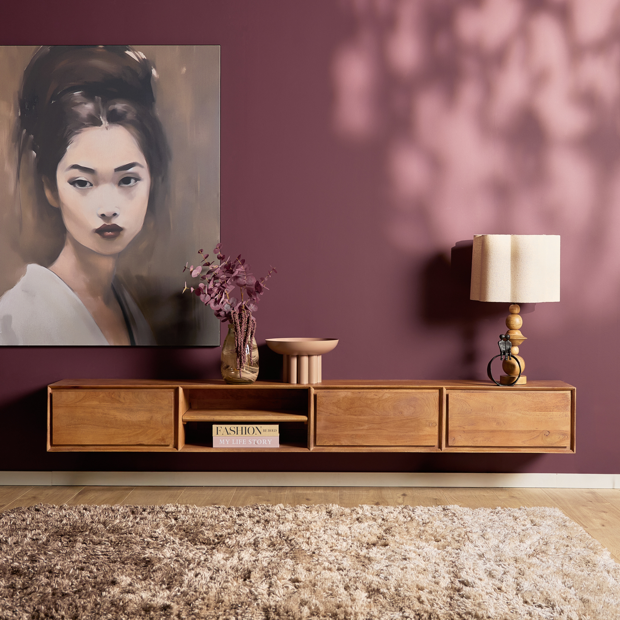 Zwevend TV-meubel Ambiance Naturel 240 cm – Starfurn | Mangohout | Hou ...