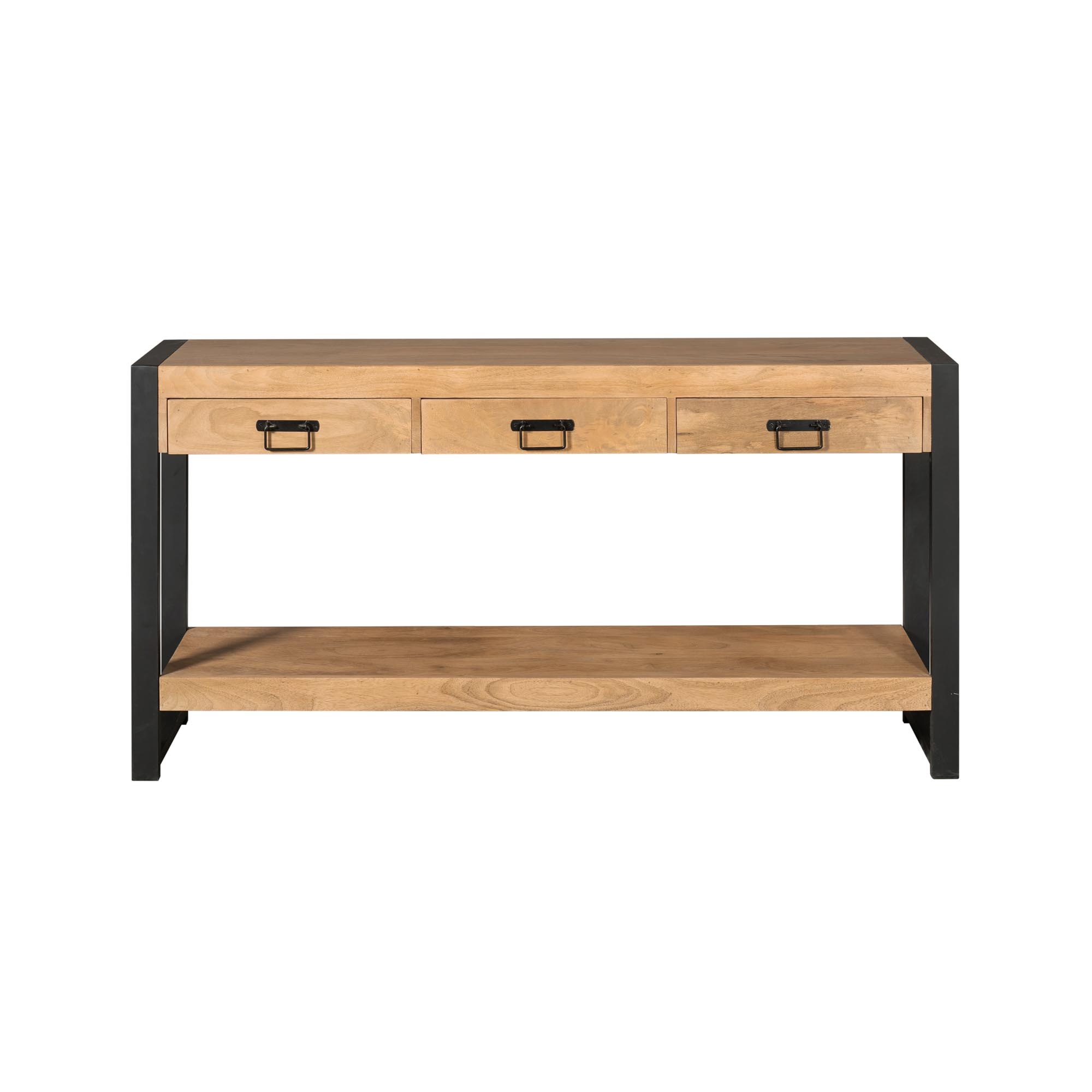 Sidetable Britt 150 cm | Mangohout & Metaal | 3 Lades - Houten Meubel ...