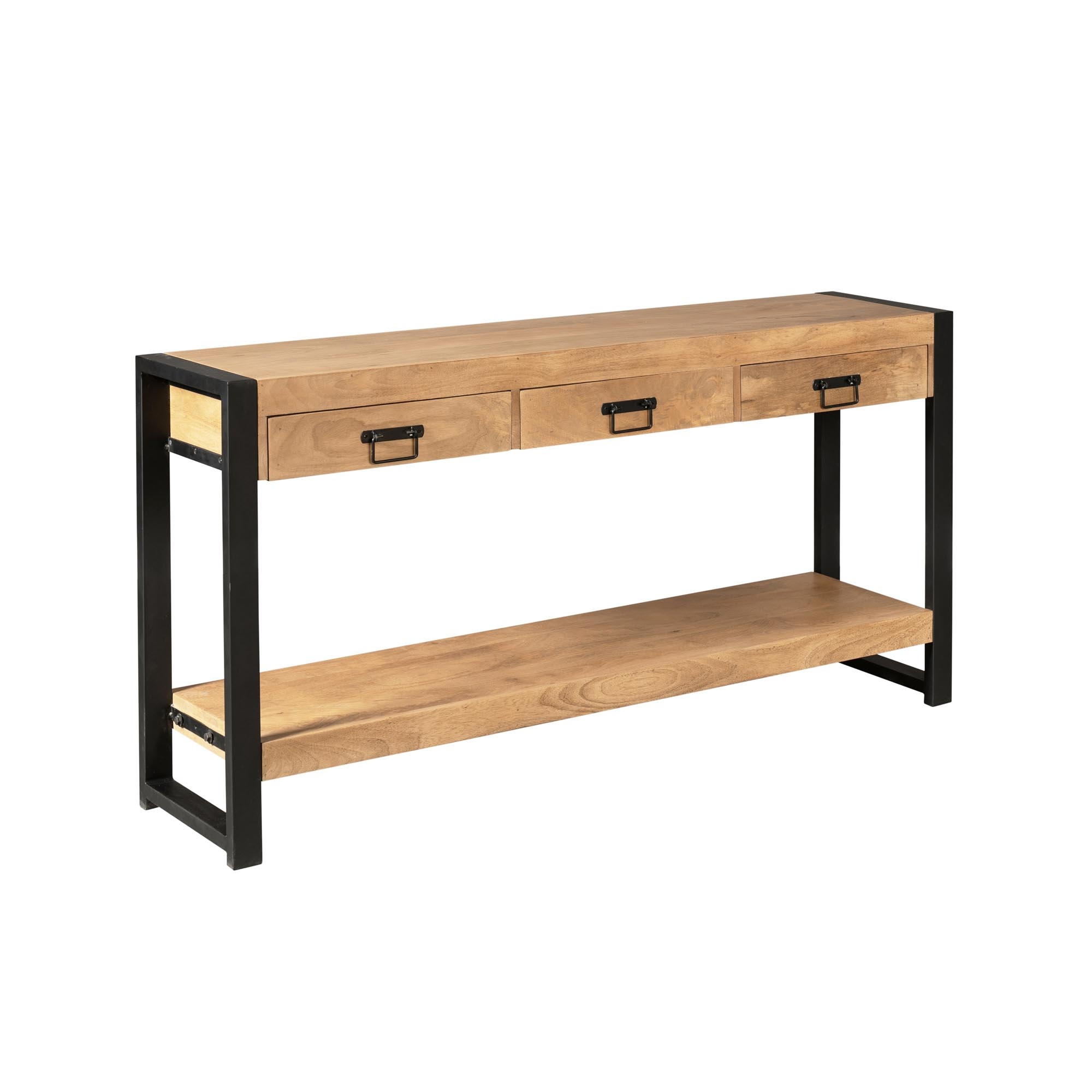 Sidetable Britt 150 cm | Mangohout & Metaal | 3 Lades - Houten Meubel ...