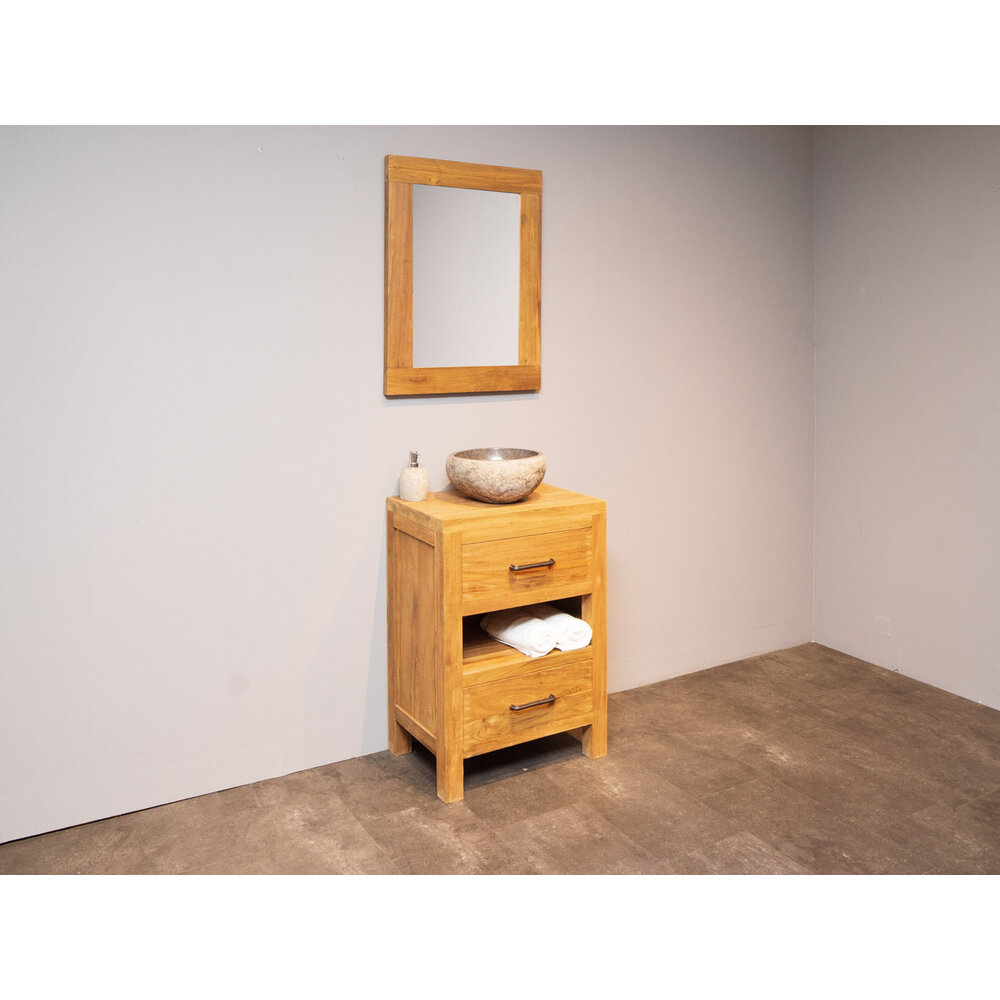 Houten badmeubelset 60cm Naturel met waskom en spiegel | WOOD55 - Wood55