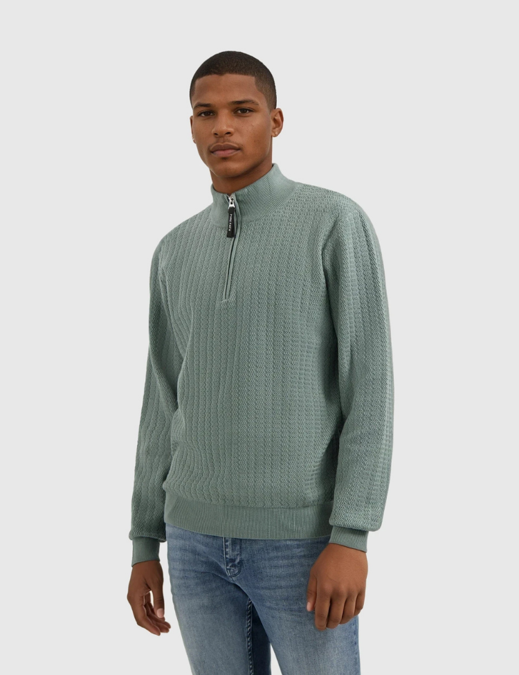 Pure Path Regular fit Zig Zag Half Zip Knitwea - Army Green - Eddy's ...