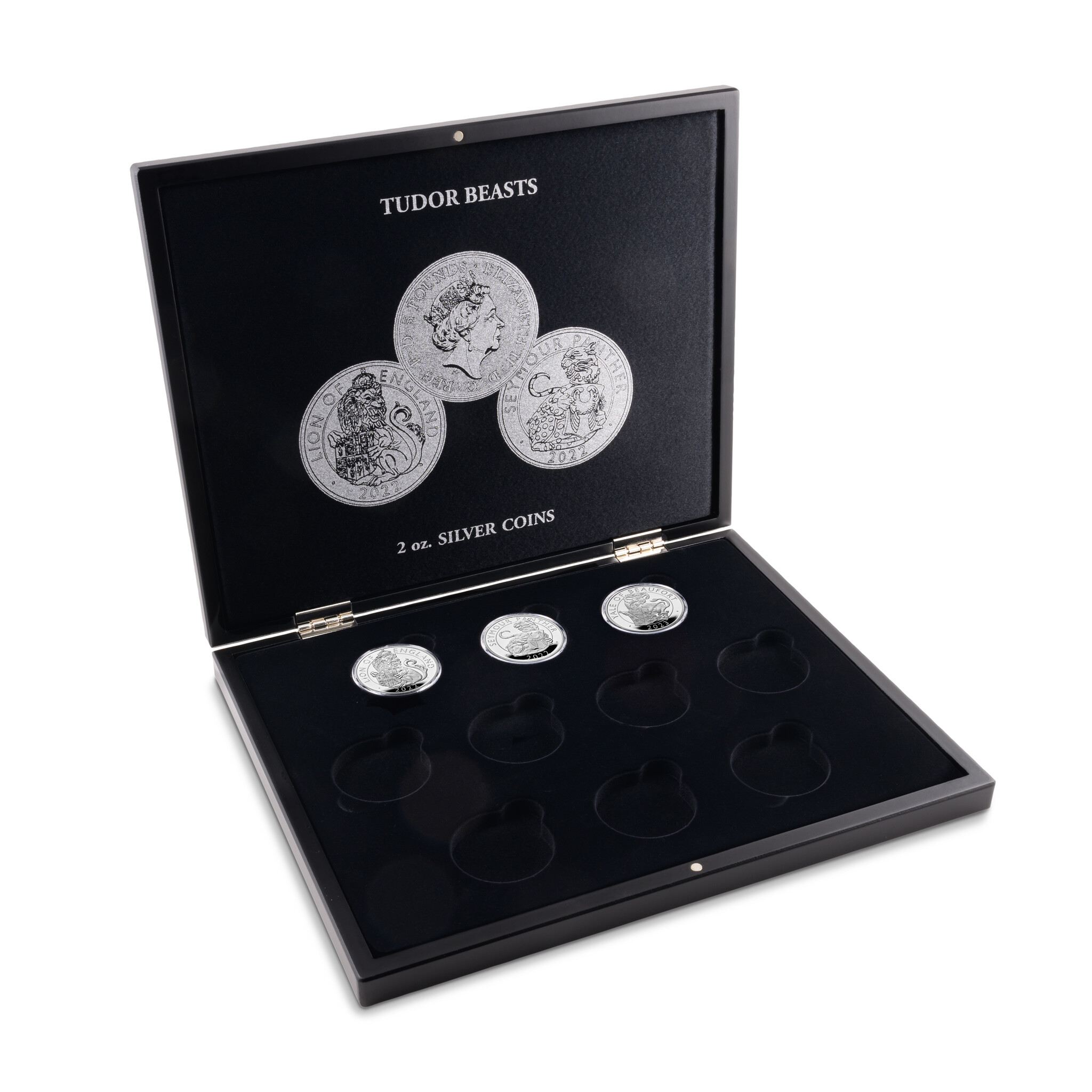 Presentation case for 10 “Tudor Beasts” 2 oz silver coins ...