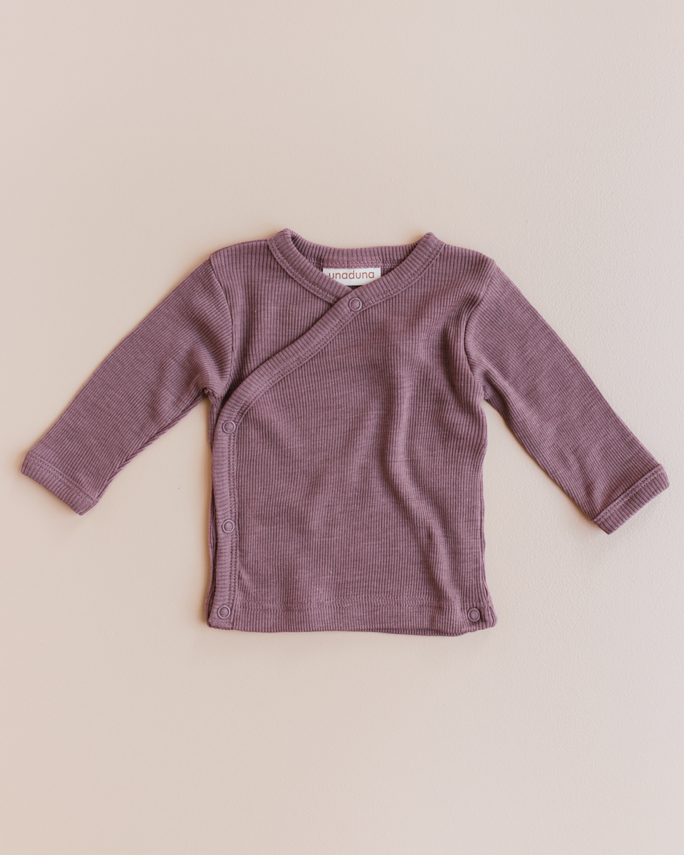 Unaduna Wrap around cardigan tiny rib wool/silk - mauvewood | Ziloen ...