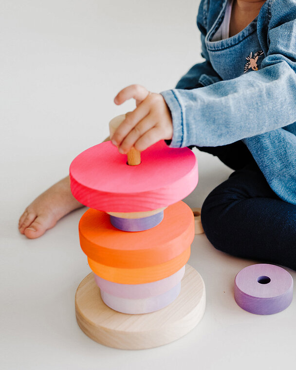 Grimm's Stacking Tower - neon pink: Sort, Stack & Build! | Ziloen - Ziloen