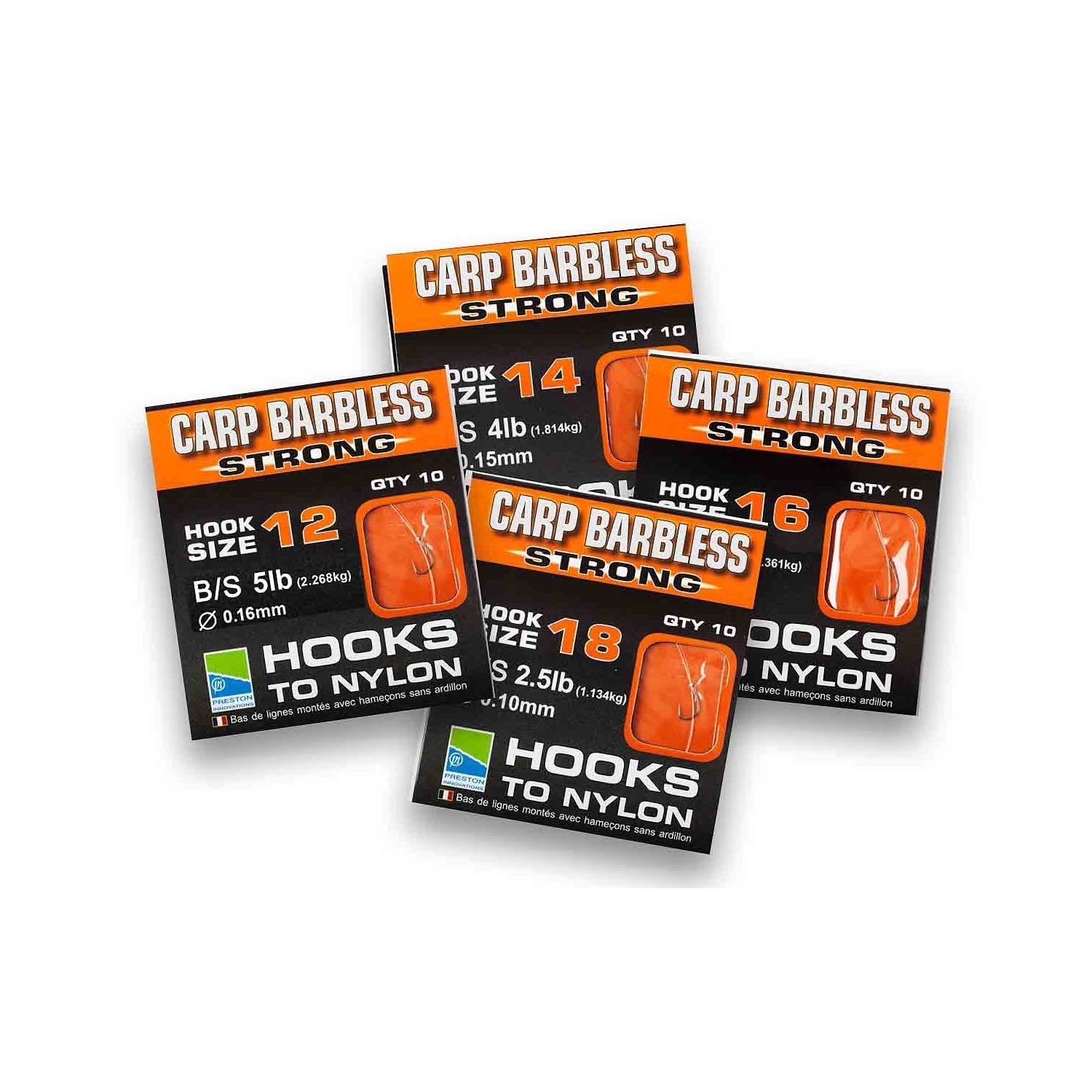 Preston Hooks to Nylons Carp Barbless Strong (10 pcs) Hook 18 - 0.10mm ...