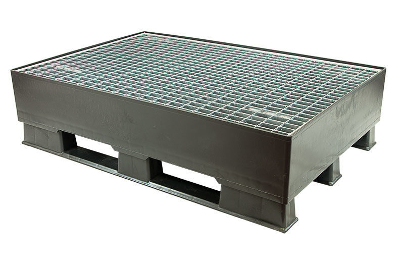 Kunststof lekbak met pallet - 1200x800x310mm, met rooster, 1250kg ...