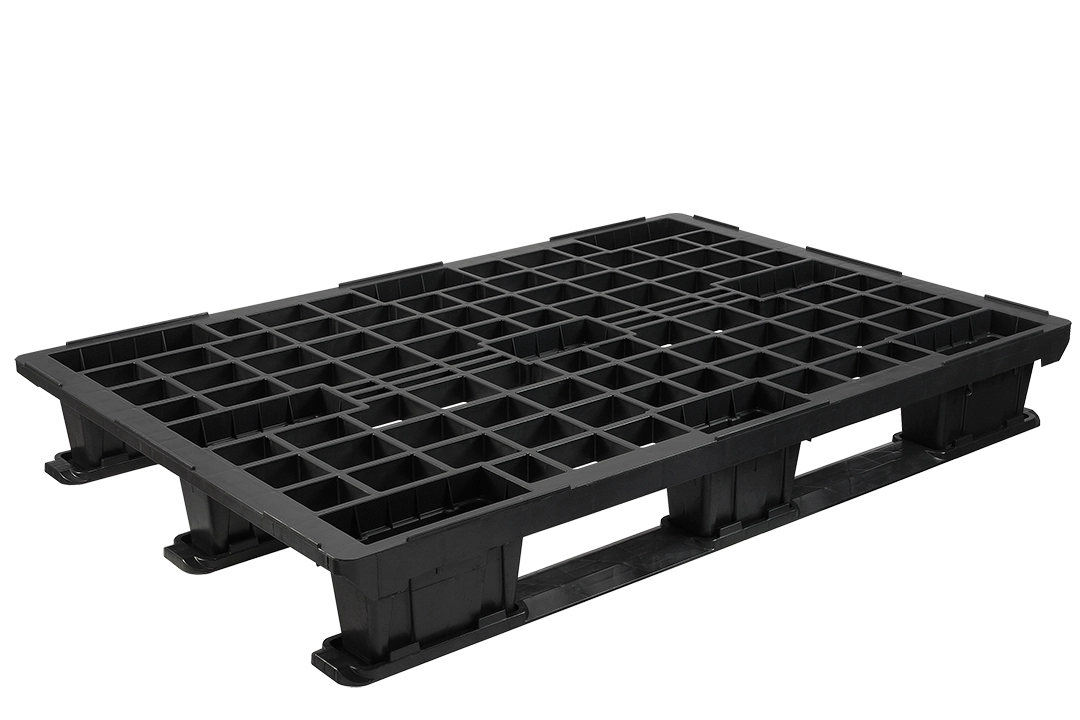 Kunststof pallet 1200x800x175mm - 3 sledes, gerasterd, met rand ...