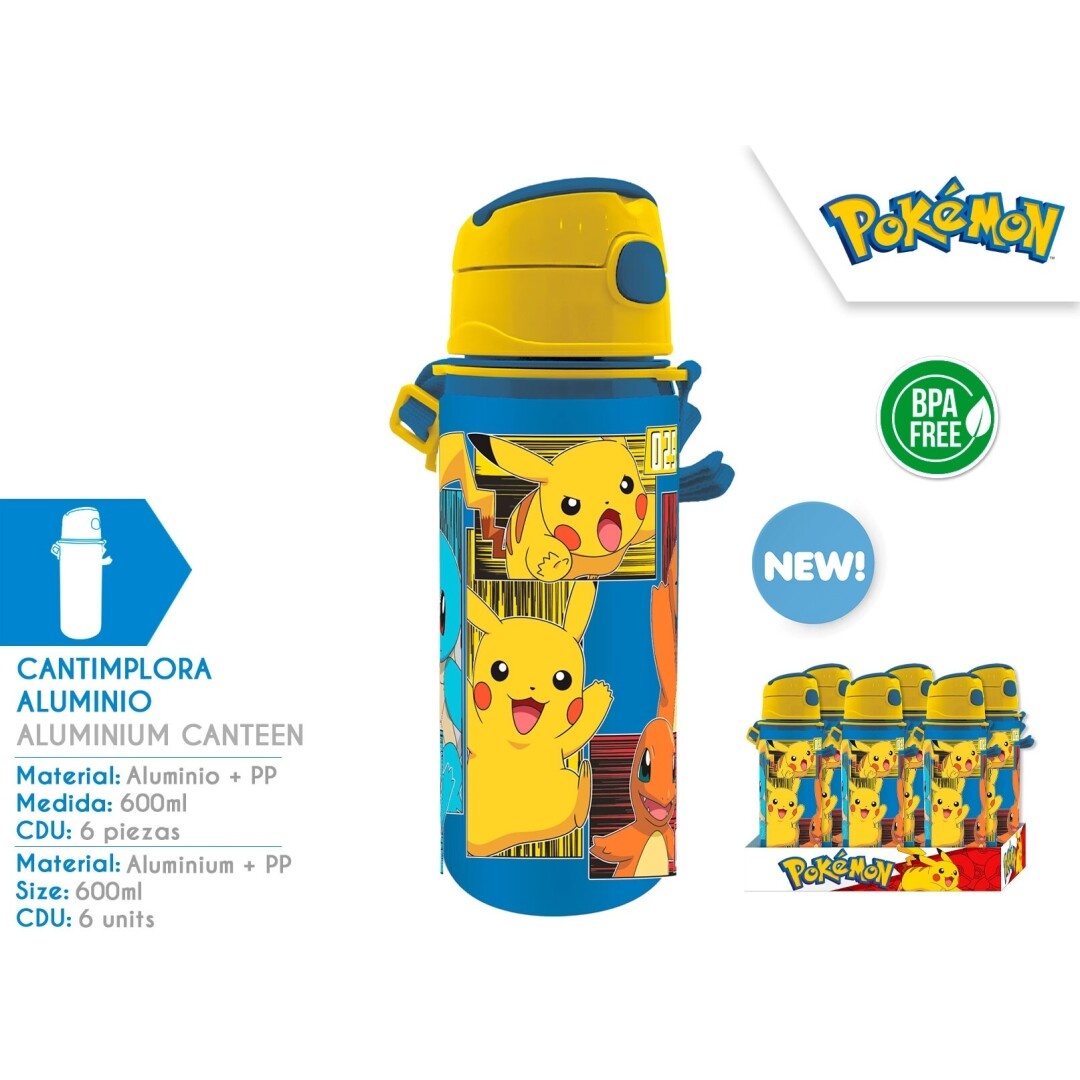 Pokemon Drink Cup Aluminum Push Button - Capacity 600ML | Merchandise4All