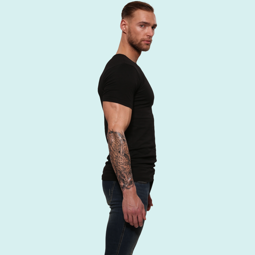 Men's T-Shirt | Cotton | Basic Black | Crew Neck - Bolas Underwear