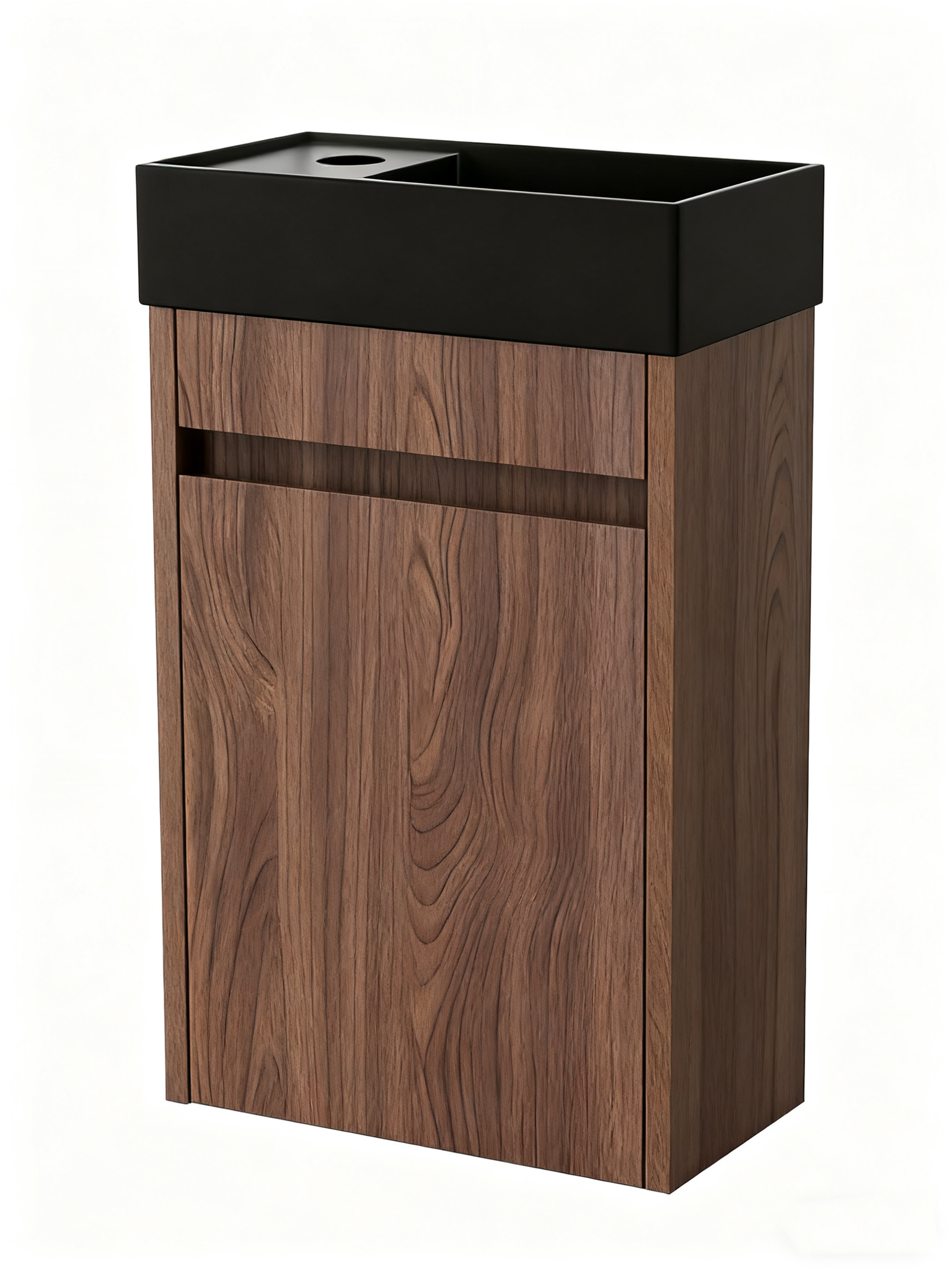 Toiletmeubel Emma - mat zwart basin en walnoot kast - 41 x 22,5 x 65 cm ...