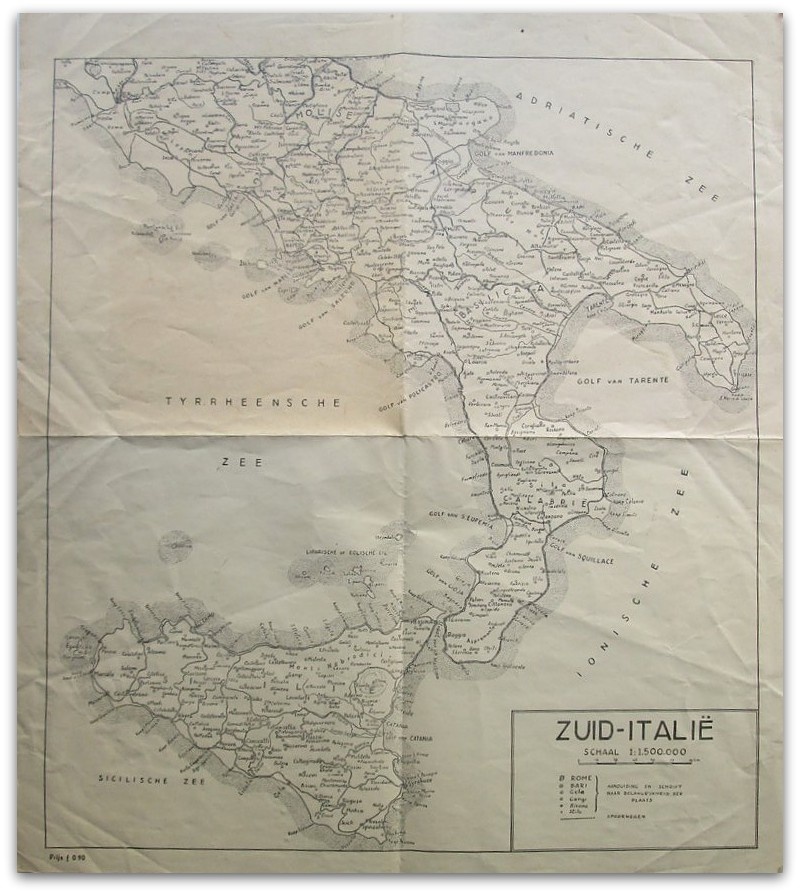 [Landkaart van] Zuid-Italië. Schaal 1:1.500.000 - ca 1930 - Arcana Cabana