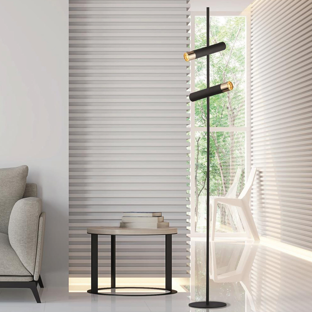 Searchlight Vloerlamp Cylinder Zwart/Goud - Mooielampen.com