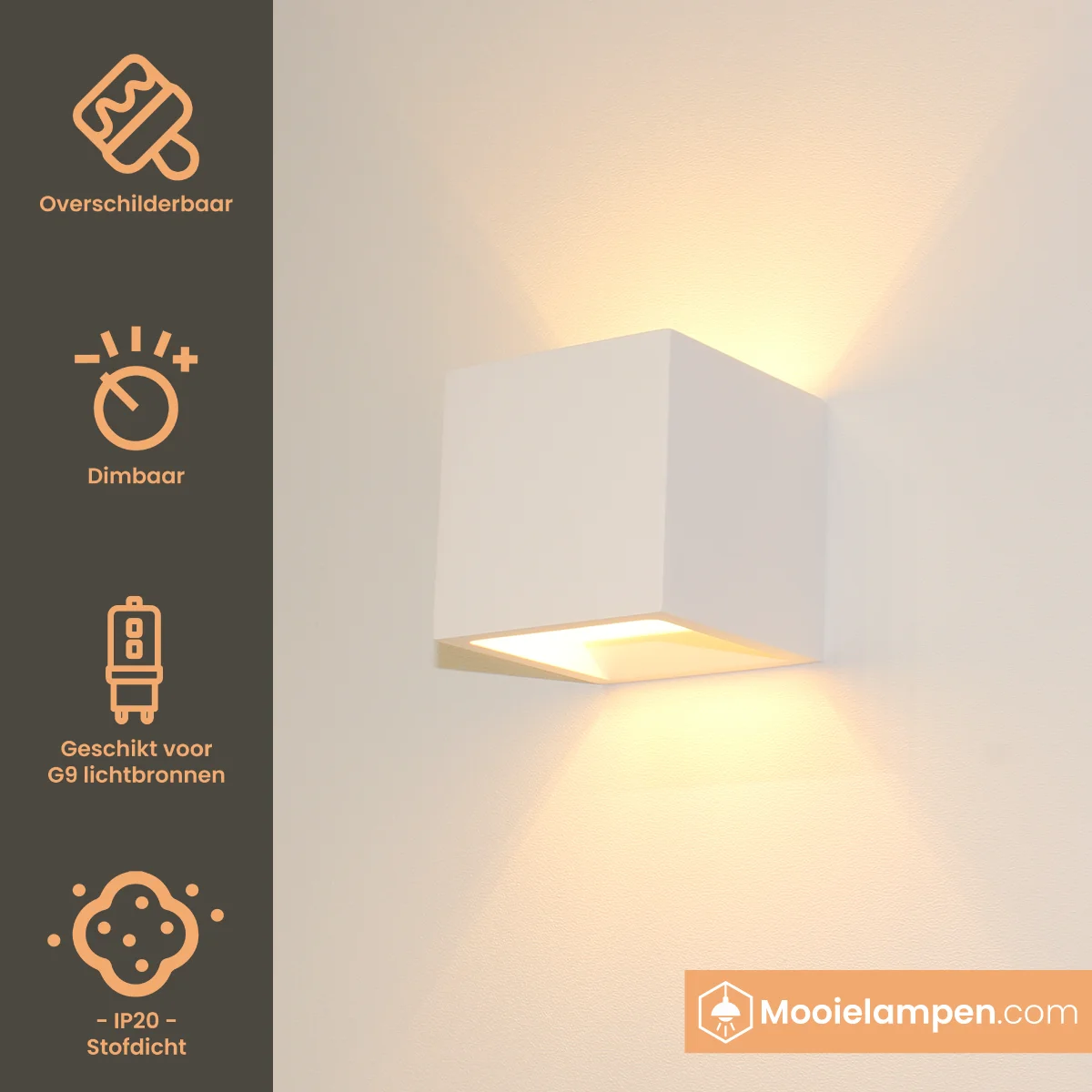 Artdelight Wandlamp Plaster Vierkant Wit van Gips - Mooielampen.com